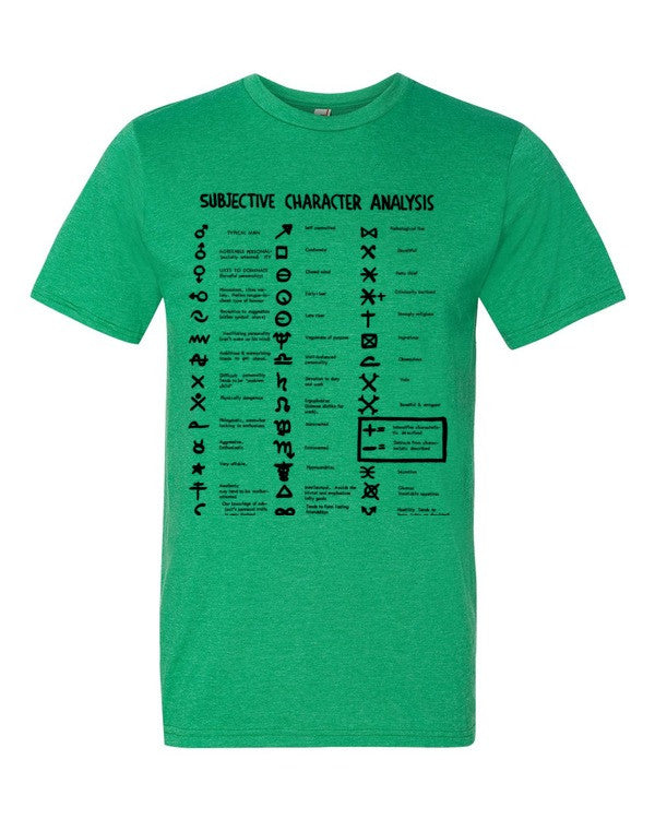 Subjective Character Analysis Code Sheet, Short sleeve T-Shirt – BOB ...